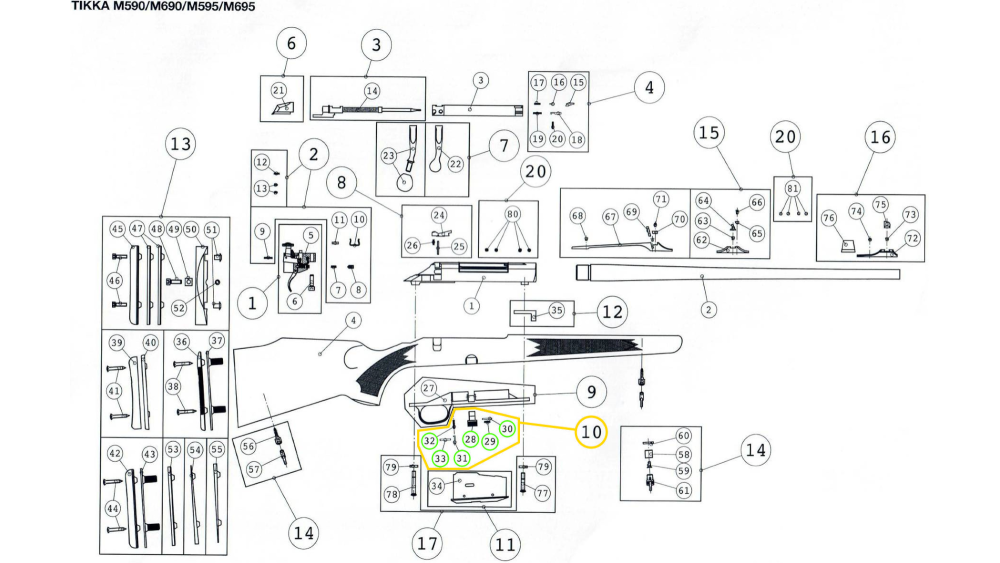 Tikka older models - trigger guard parts kit